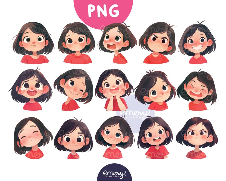 Cute Little Girl With Different Emotions, PNG Clip Art, Kids Emotion ...