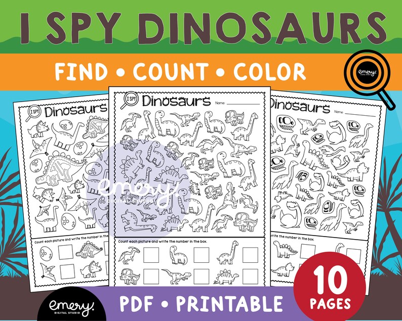 I Spy Dinosaurs Activity for Kids, Find and Count Worksheets, I Spy ...