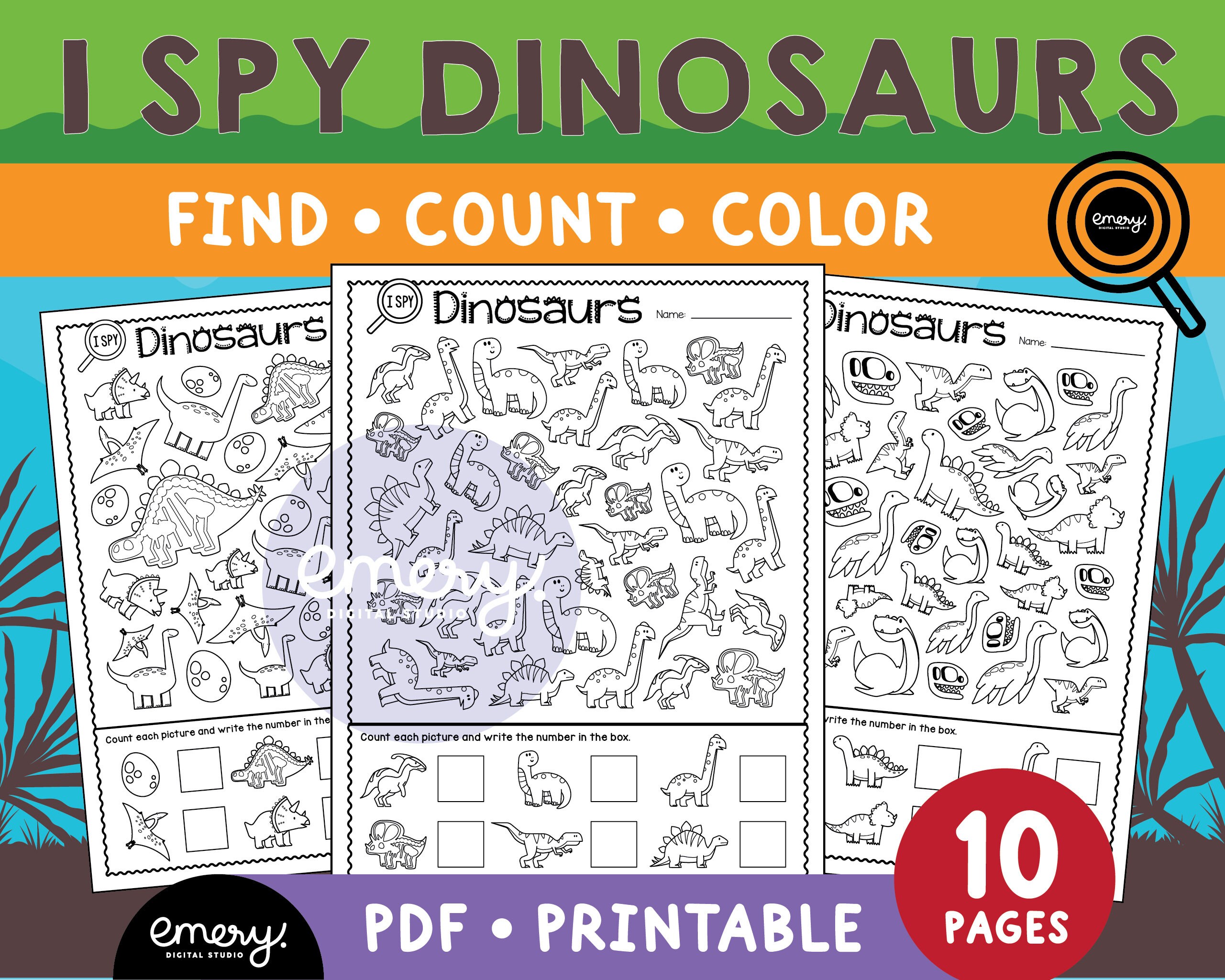 I Spy Dinosaurs Activity for Kids, Find and Count Worksheets, I Spy ...