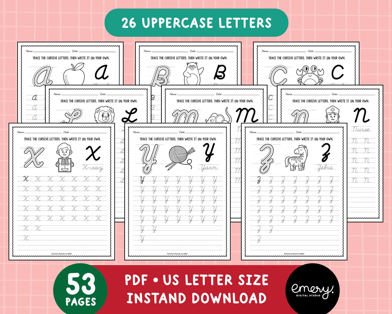 Cursive Handwriting Practice Worksheets, Cursive Alphabet Tracing ...