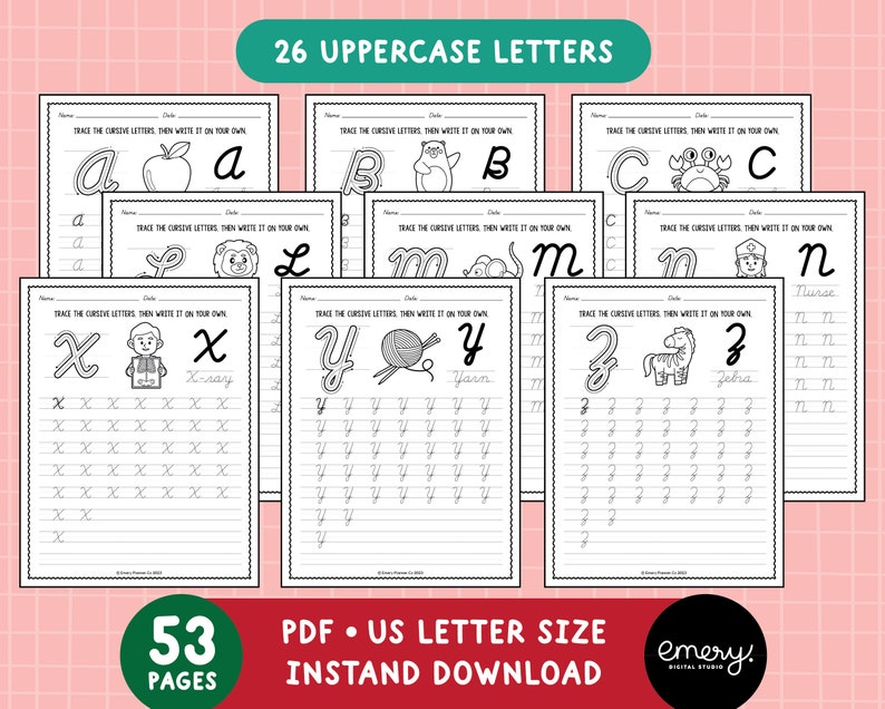 Cursive Handwriting Practice Worksheets, Cursive Alphabet Tracing ...
