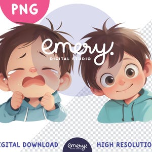 Cute Little Boy With Different Emotions, Watercolor PNG Clipart Set ...