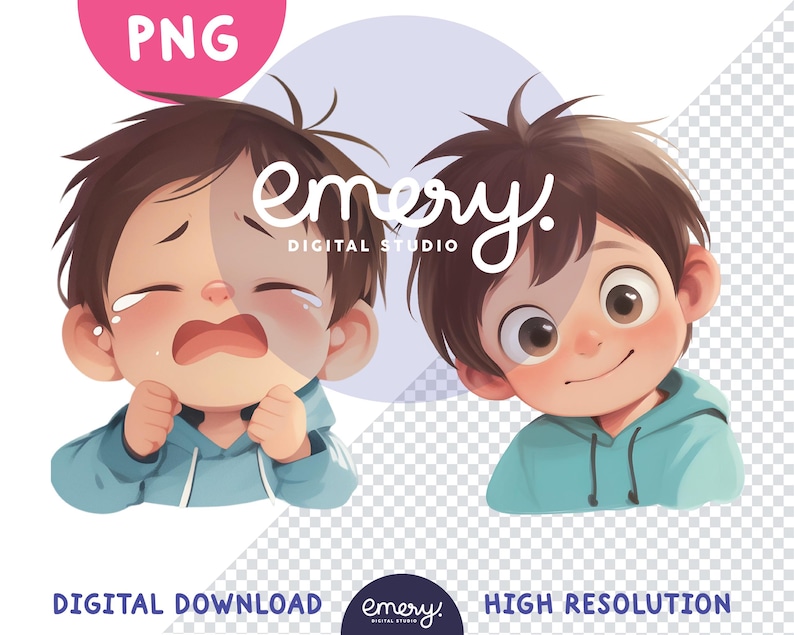 Boy Emotions Watercolor Clipart, Cartoon Kids PNG (digital Download) - Etsy