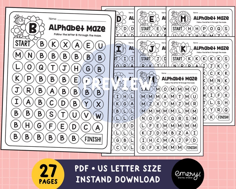 Alphabet Maze Worksheets, Uppercase A-Z Activity, Letters Recognition ...