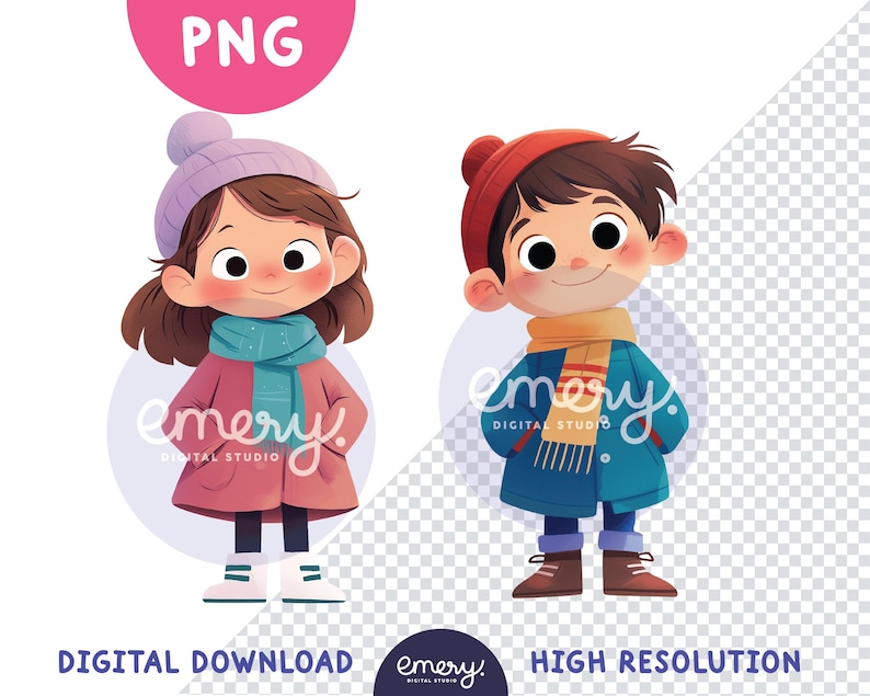 Happy Winter Kids Clipart – Children in Winter Clothes, Cold Weather ...