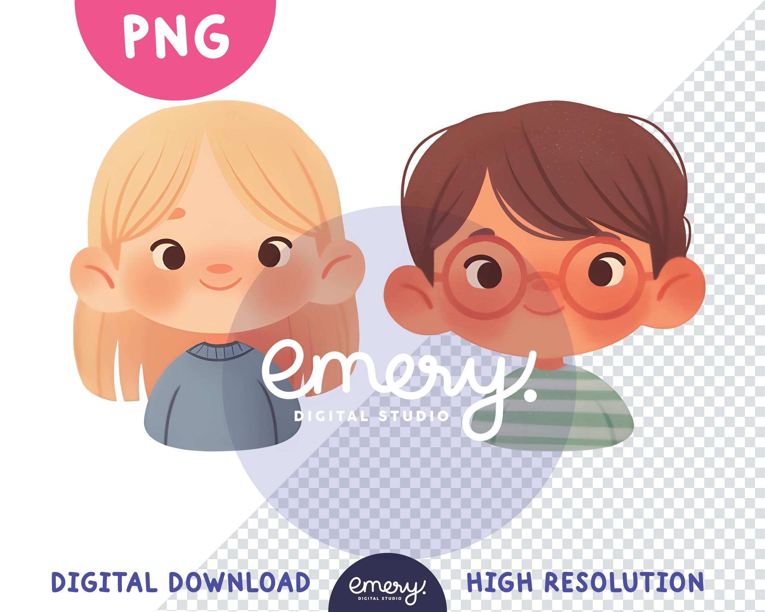 Cartoon Kids Clipart, Happy Faces, Scrapbook Graphics (digital Download ...