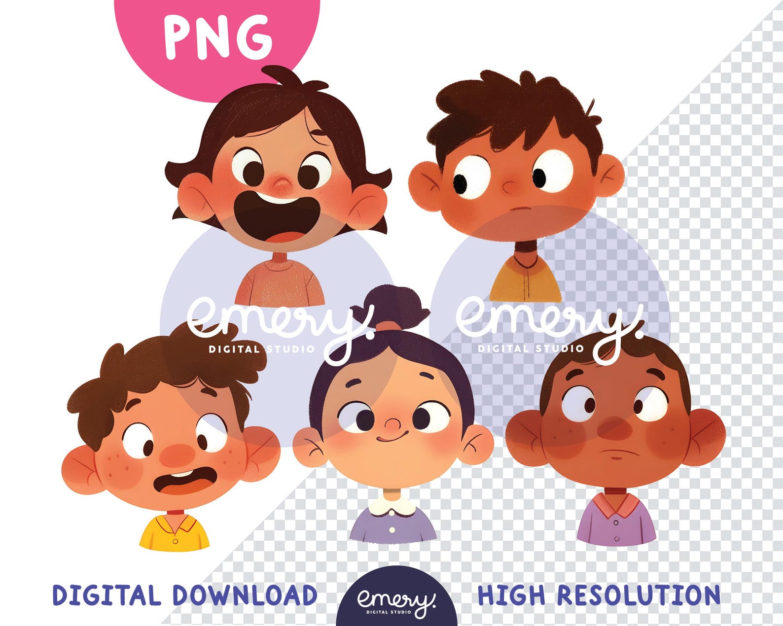 Cartoon Kids Clip Art, Cute Kids With Different Emotions, Children's ...