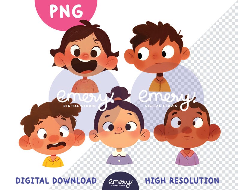 Cartoon Kids Clip Art, Cute Kids With Different Emotions, Children's ...