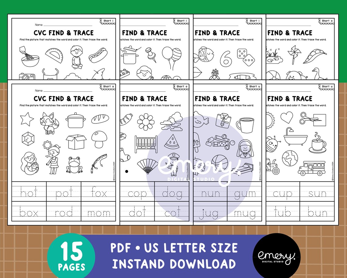 CVC Word Worksheets, Phonics CVC Words, Find and Trace Activities for ...