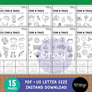 CVC Word Worksheets, Phonics CVC Words, Find and Trace Activities for ...