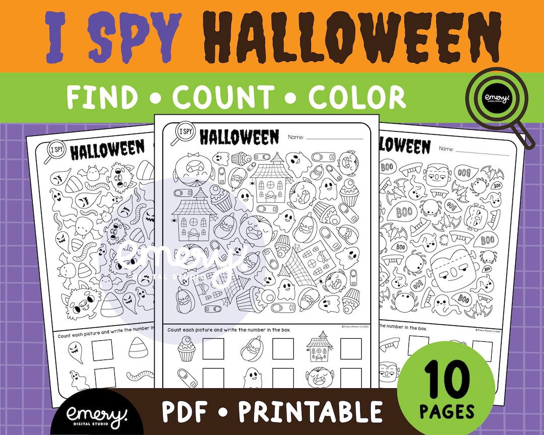 I Spy Halloween Activity for Kids, Find and Count Worksheets, I Spy ...