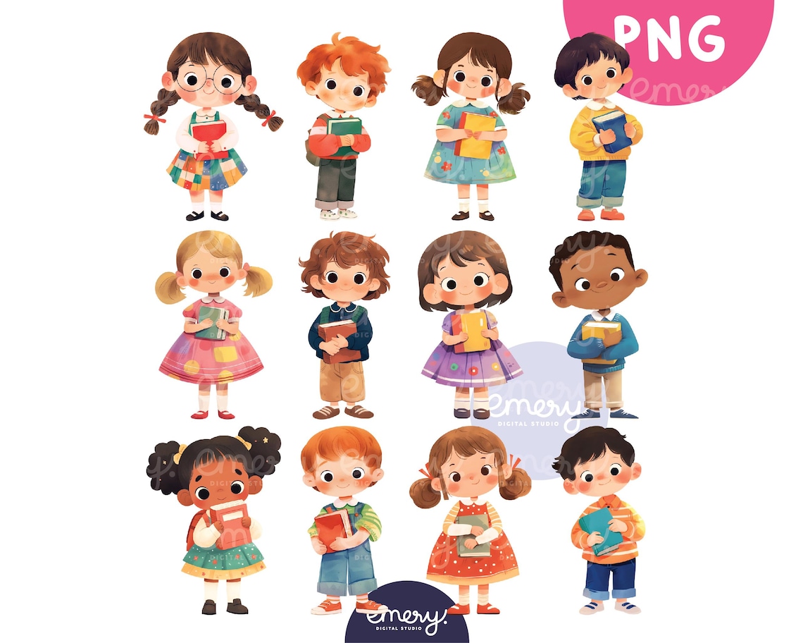 School Kids Clipart, Children With Books Clipart, Back to School ...