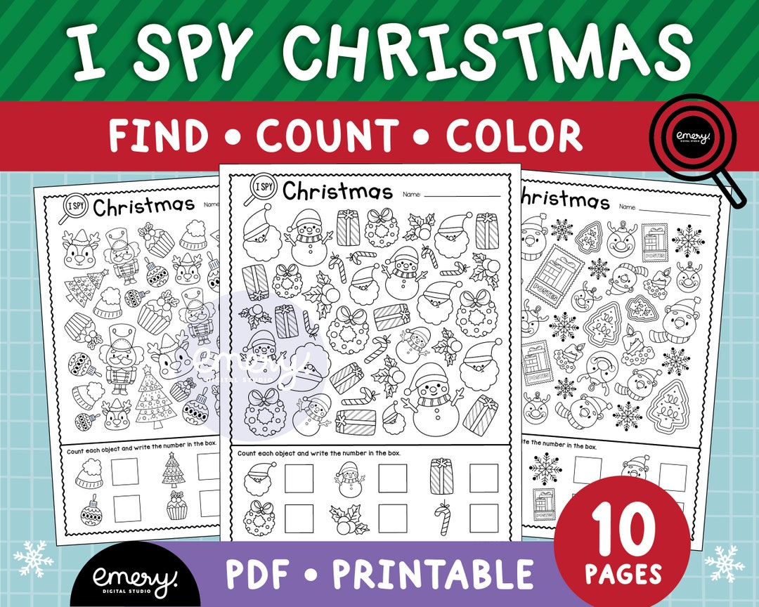 I Spy Christmas Activity for Kids, Find and Count Worksheets, I Spy ...