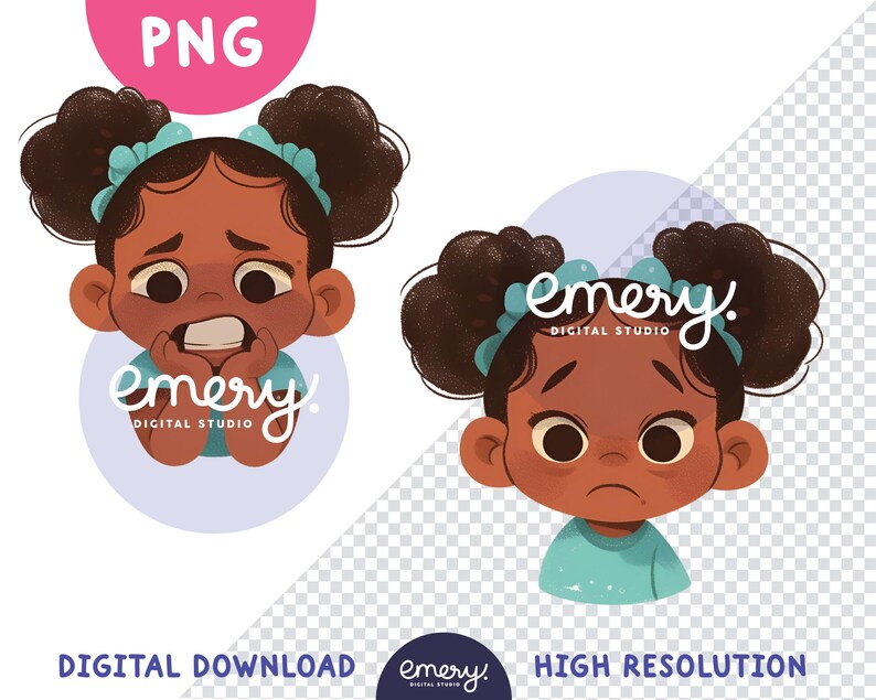 Watercolor African Girl Clipart, Emotions PNG Set (digital Download) - Etsy