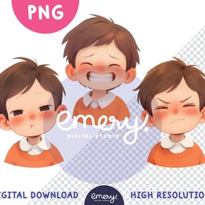 Cute Little Boy With Different Emotions, PNG Clip Art, Watercolor Kids ...