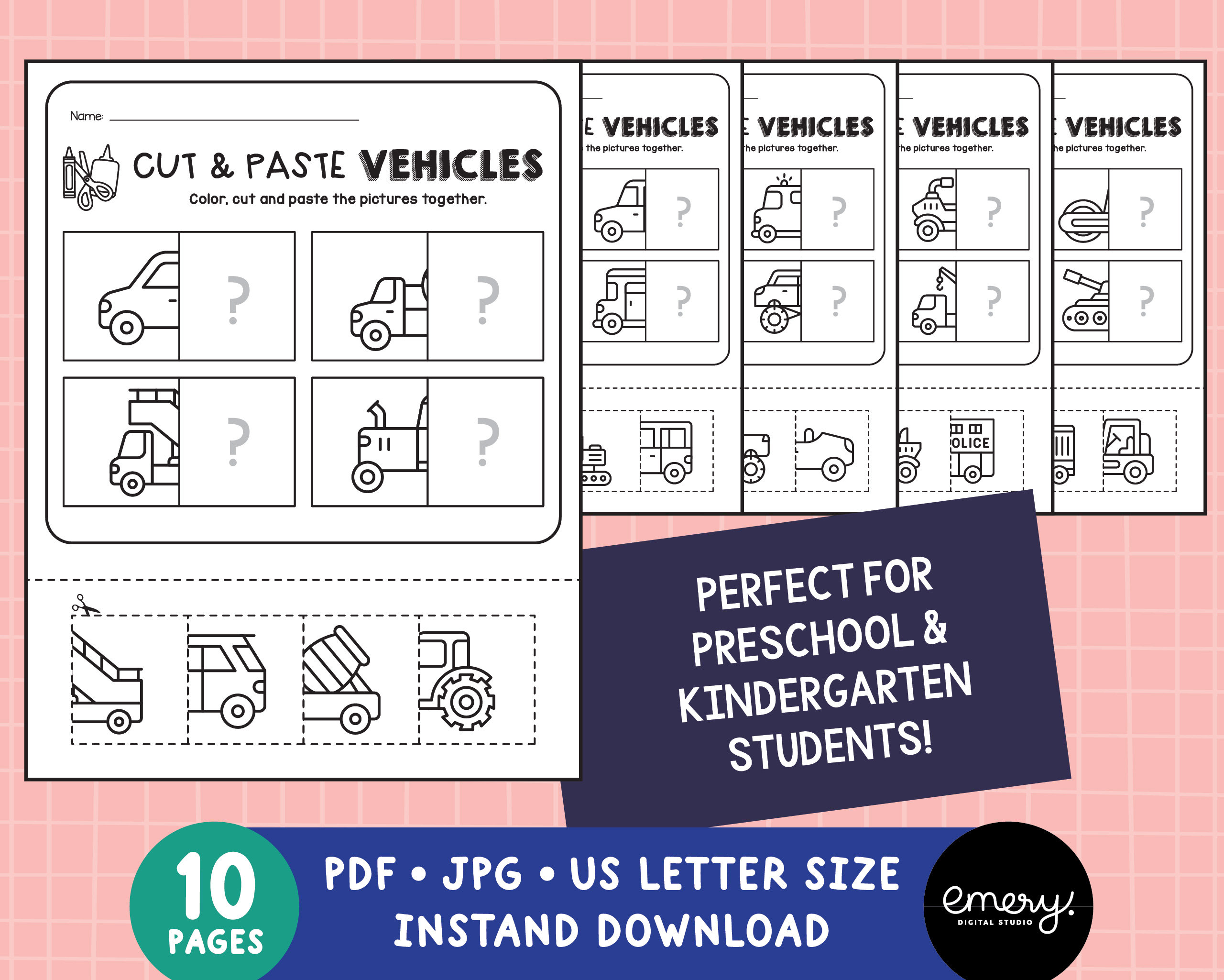 Vehicle Cut and Paste Worksheets for Kindergarten, Preschool, Back to ...