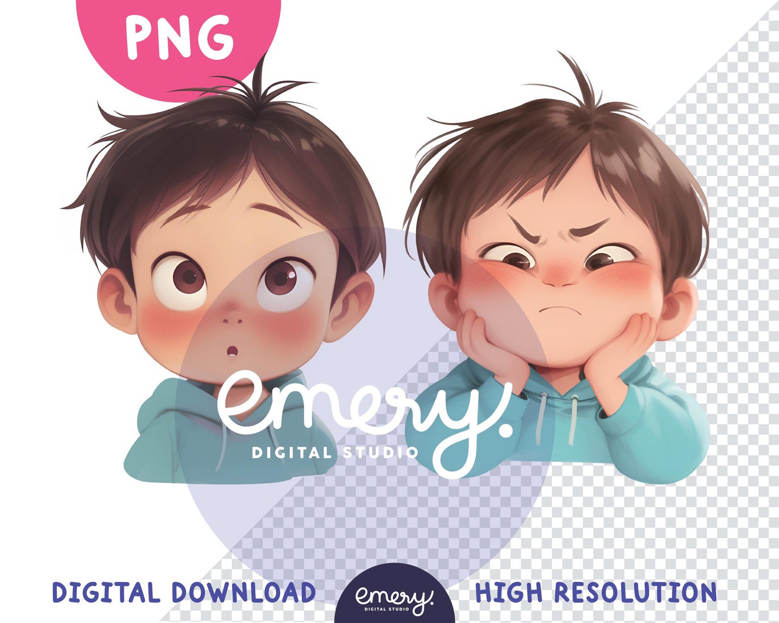 Cute Little Boy With Different Emotions, Watercolor PNG Clipart Set ...