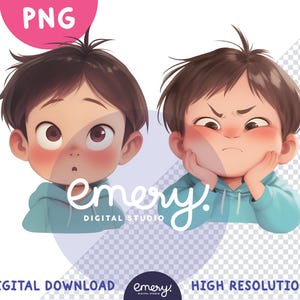 Cute Little Boy With Different Emotions, Watercolor PNG Clipart Set ...