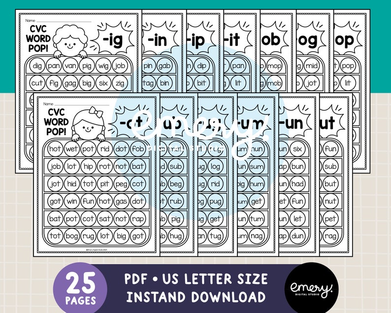 CVC Word Pop Activity, Find and Dab the CVC Word Worksheets - Etsy