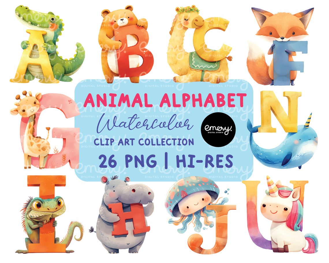 Cute Animal Alphabet Clipart, Letters for Kids, ABC Animals for Kids ...