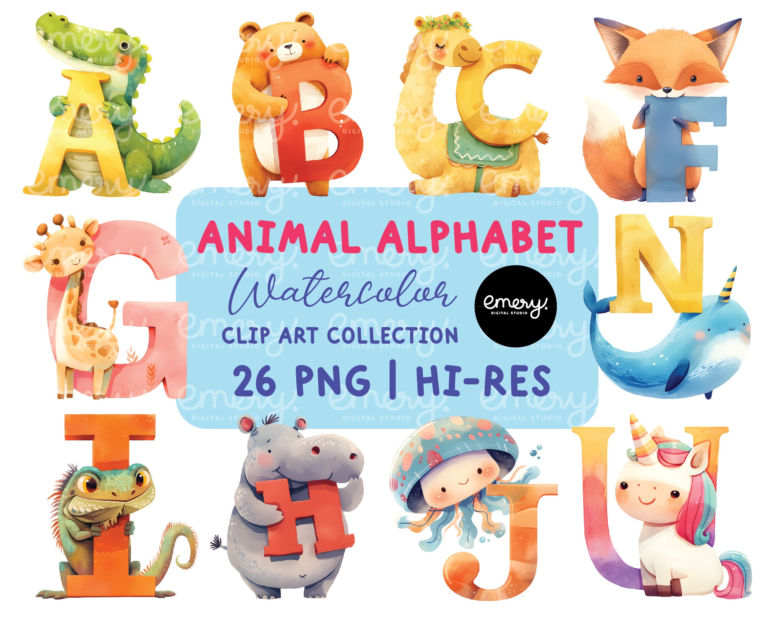 Cute Animal Alphabet Clipart, Letters for Kids, ABC Animals for Kids ...