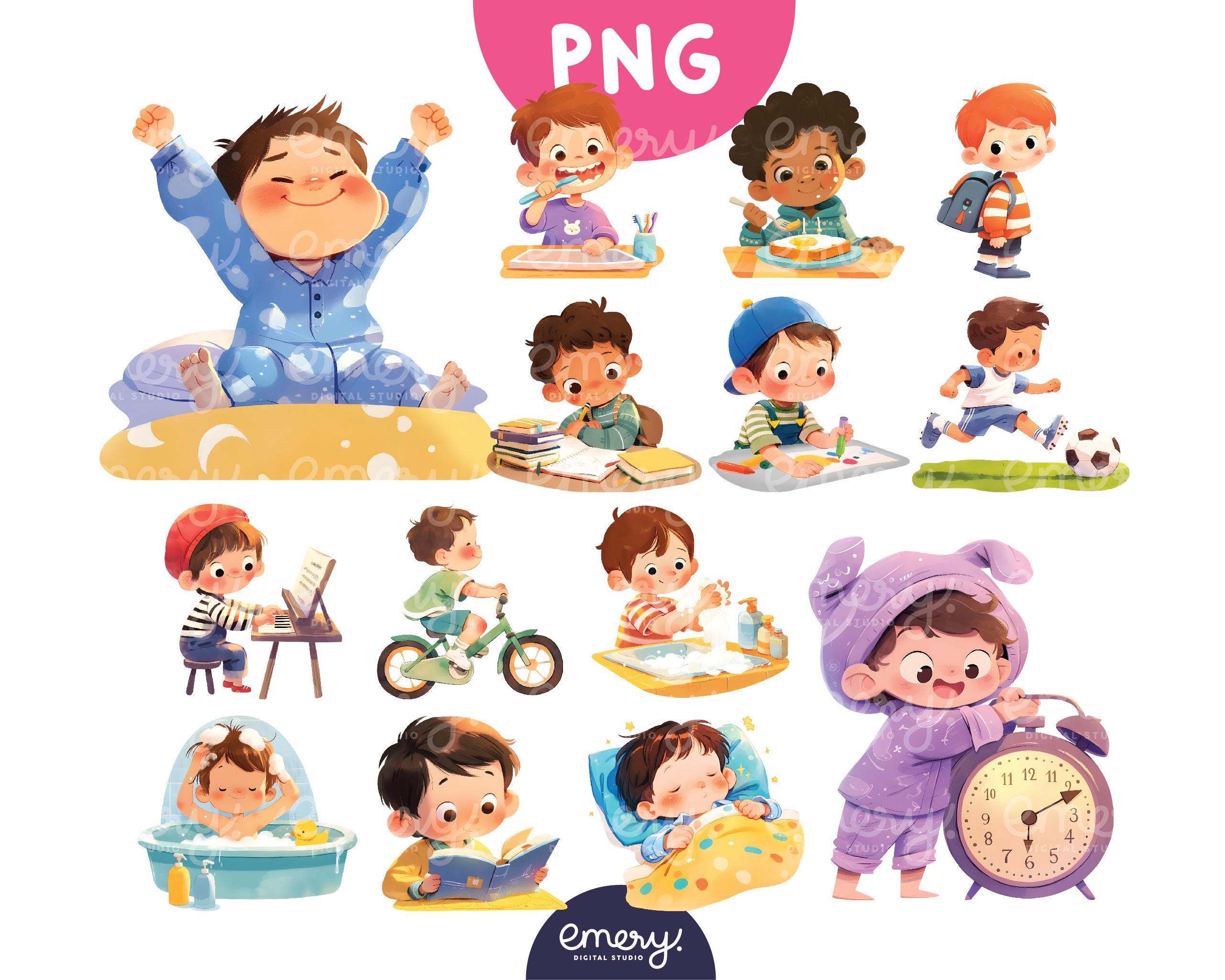 Daily Routine Clipart, 14 PNG Clipart, Daily Routine Activities of Cute ...
