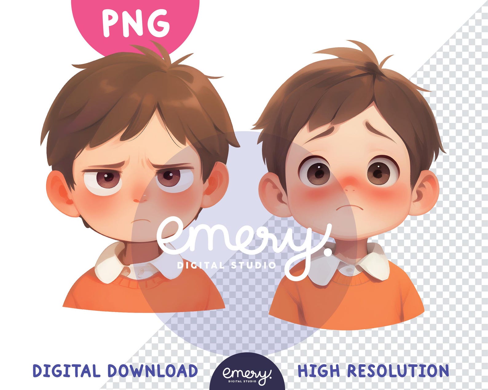 Cute Little Boy With Different Emotions, PNG Clip Art, Watercolor Kids ...