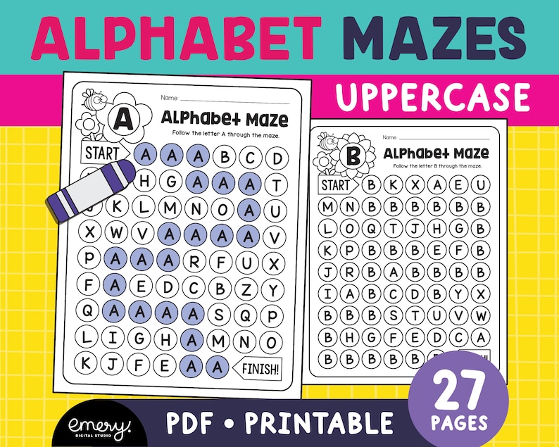 Alphabet Maze Worksheets, Uppercase A-Z Activity, Letters Recognition ...