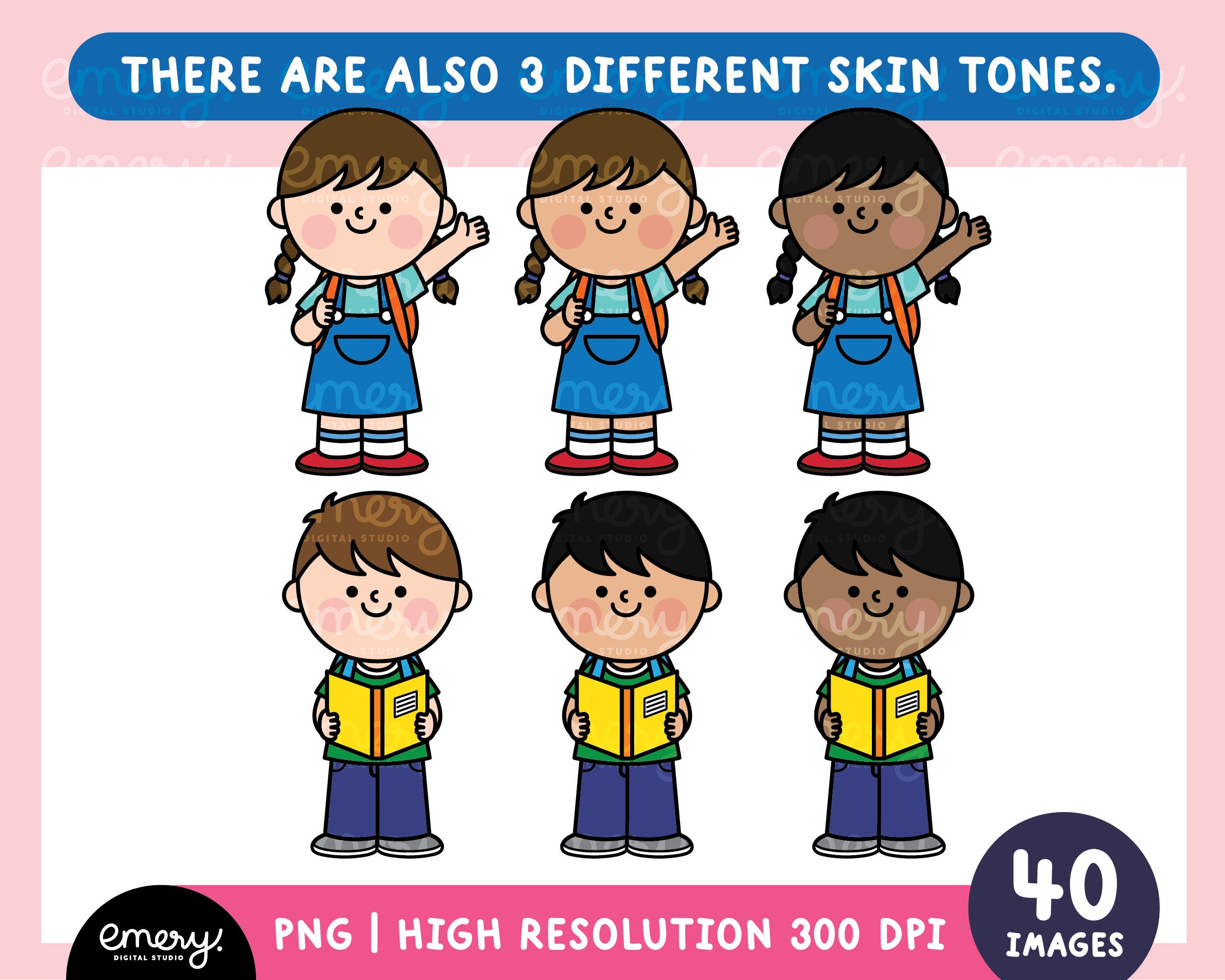 Back to School Kids Clip Art PNG Files, School Day Clipart, Student ...