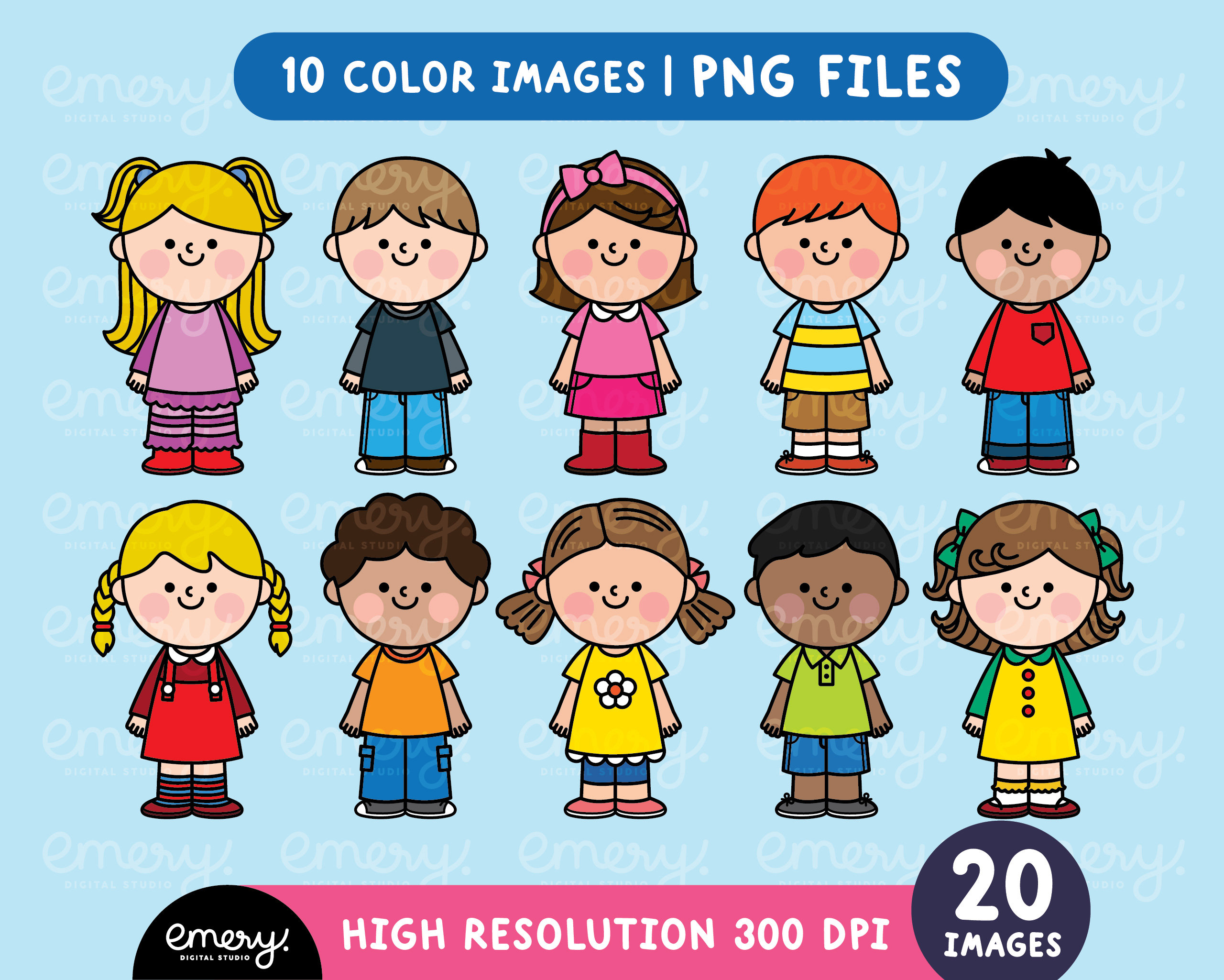 Cartoon Kids Clipart, Standing Boys and Girls (PNG Digital Download) - Etsy