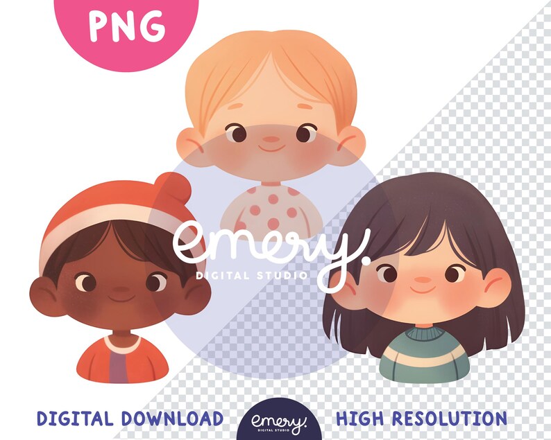 Cartoon Kids Clipart, Happy Faces, Scrapbook Graphics (digital Download ...