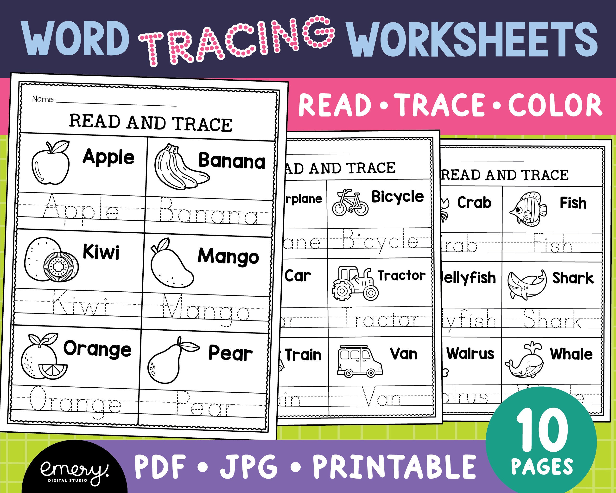 Word Tracing Worksheets, Reading and Spelling Practice (PDF & JPEG) - Etsy