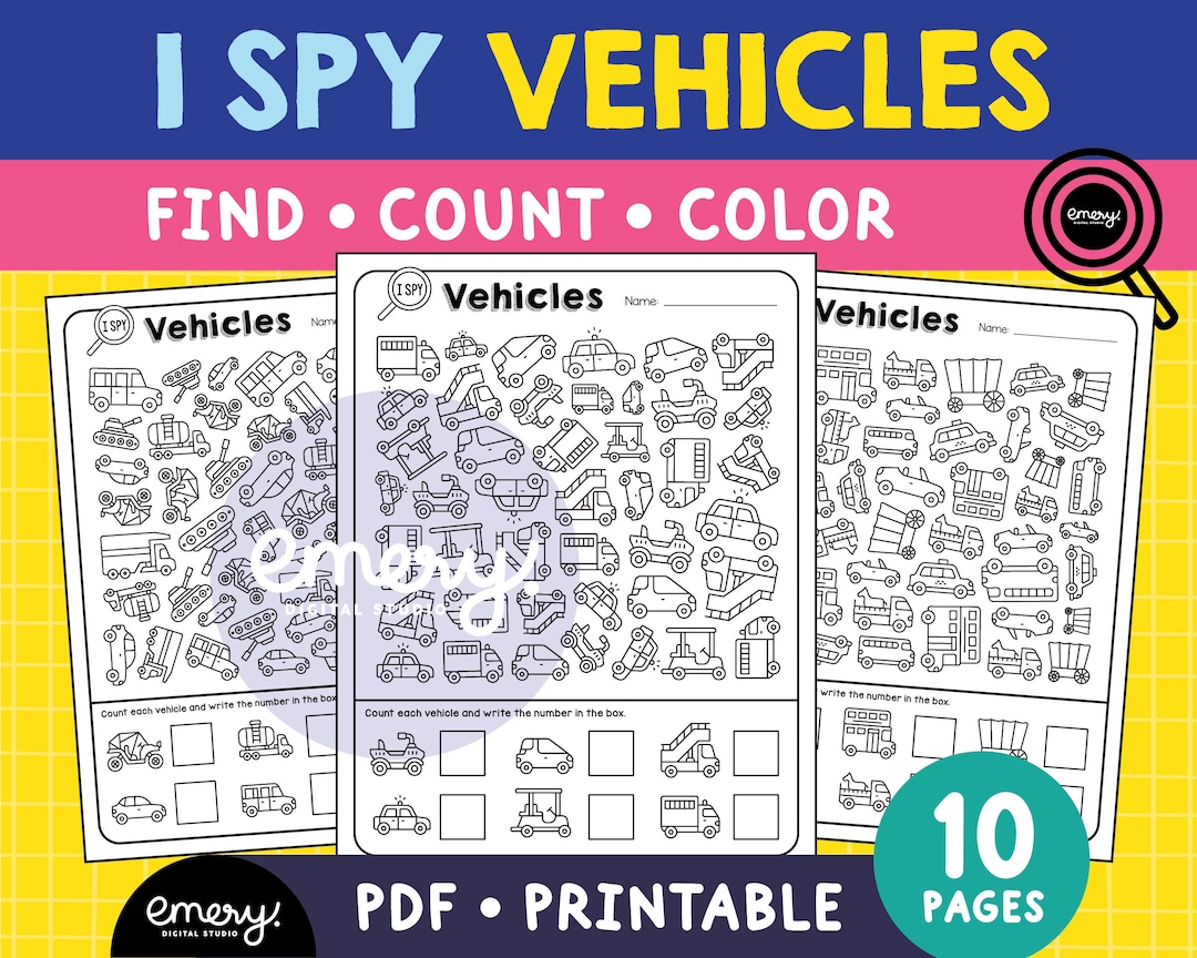 I Spy Vehicles Activity for Kids, Find and Count Worksheets, I Spy ...