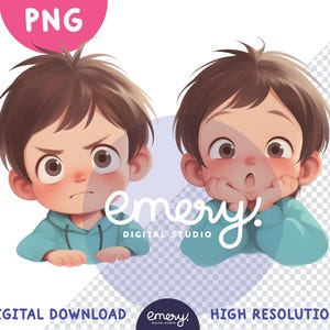 Cute Little Boy With Different Emotions, Watercolor PNG Clipart Set ...