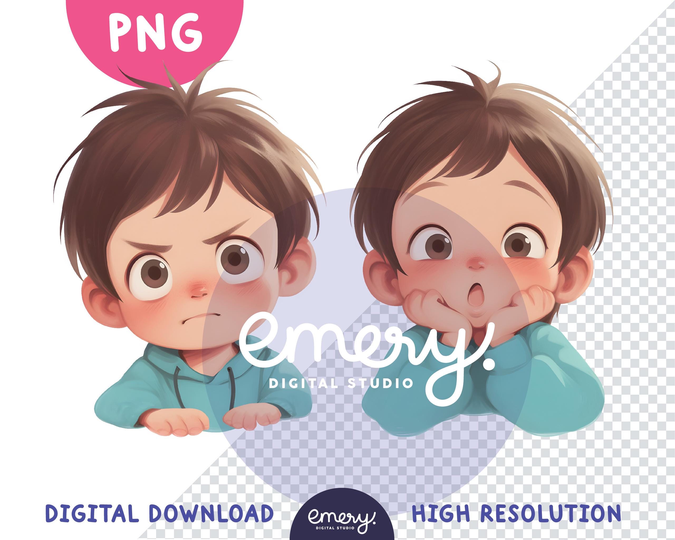 Cute Little Boy With Different Emotions, Watercolor PNG Clipart Set ...