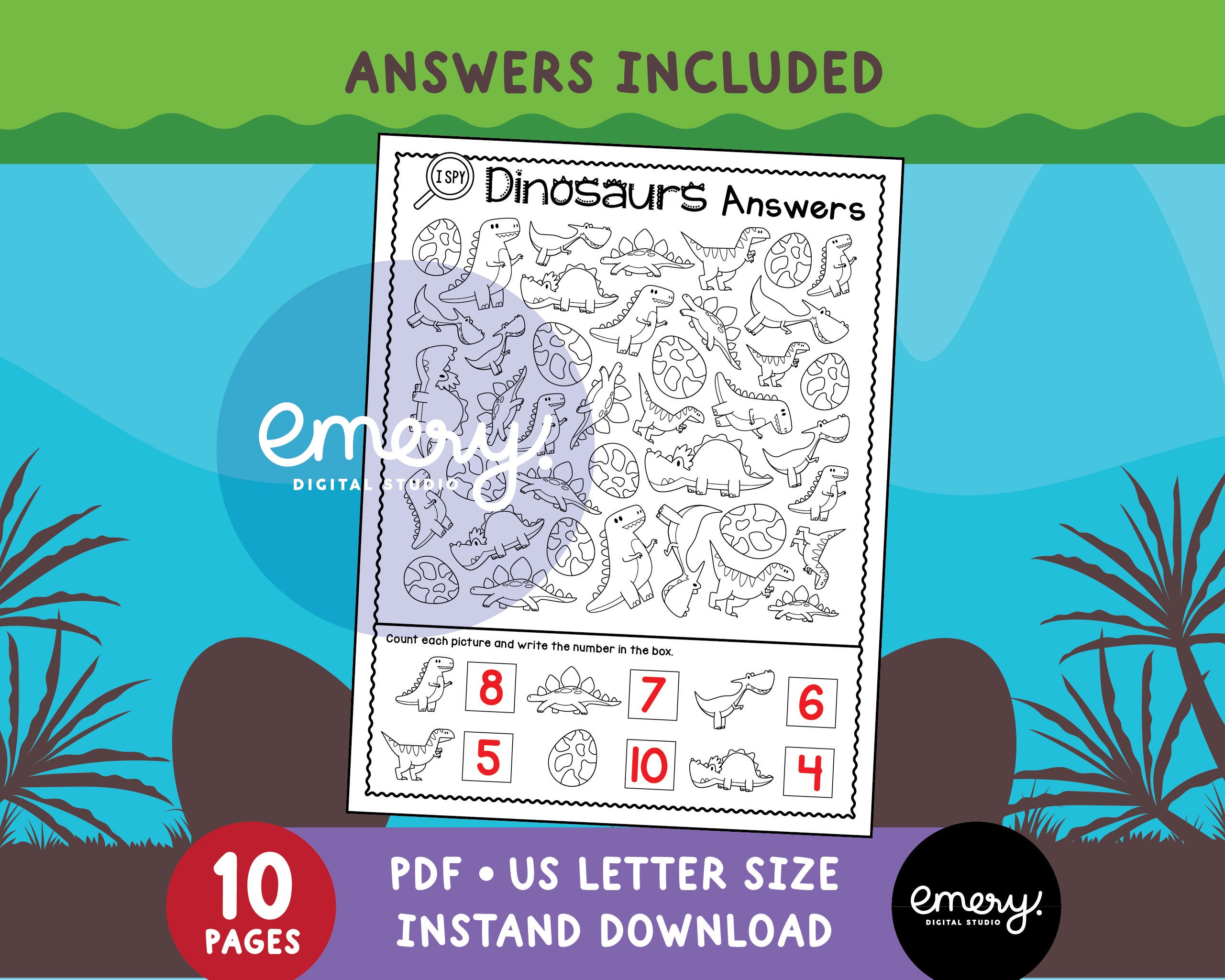 I Spy Dinosaurs Activity for Kids, Find and Count Worksheets, I Spy ...