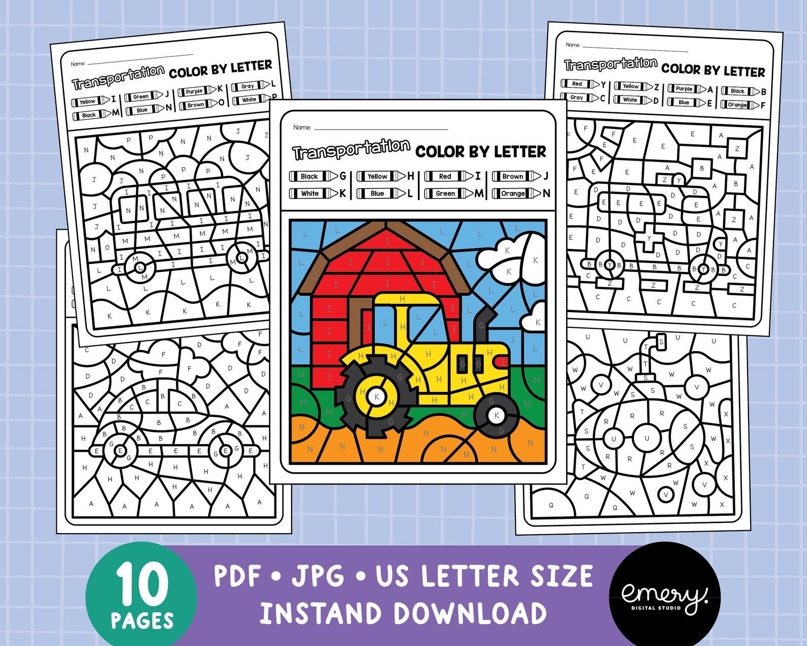 Transportation Color by Letter Worksheets, Alphabet Color by Code ...