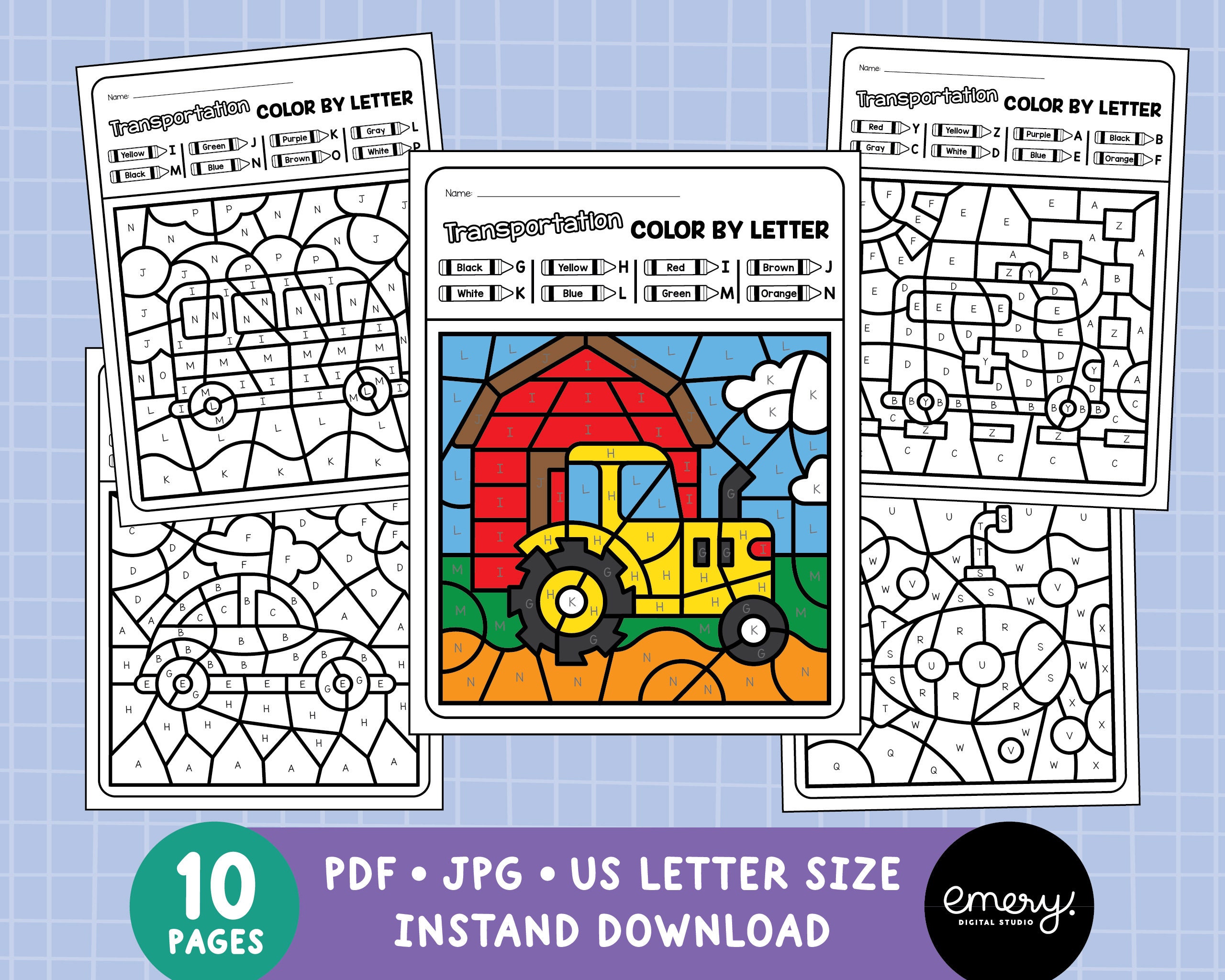 Transportation Color by Letter Worksheets, Alphabet Code (PDF & JPEG ...