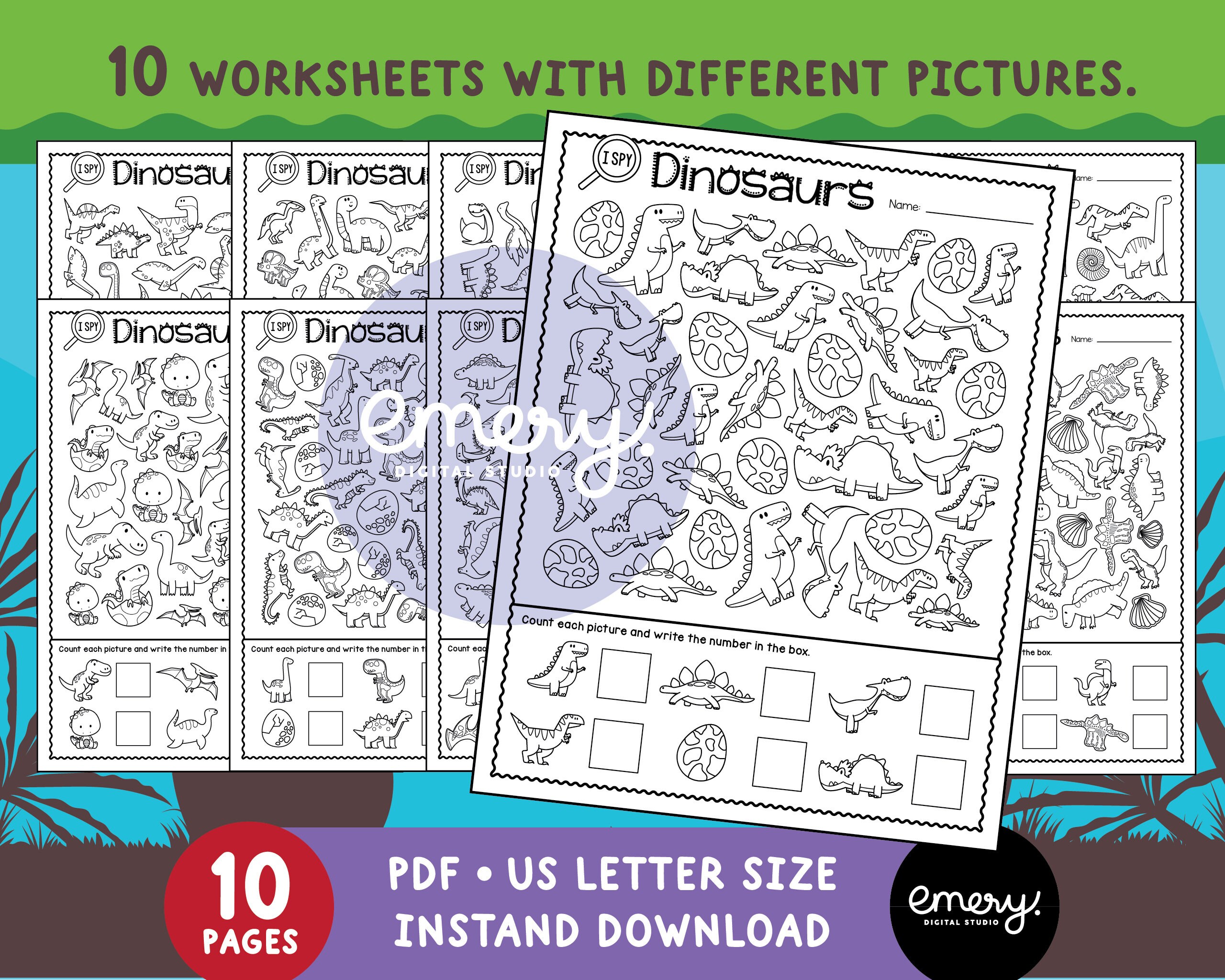 I Spy Dinosaurs Activity for Kids, Find and Count Worksheets, I Spy ...