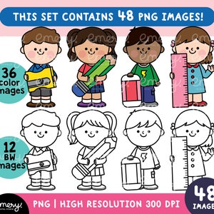 Back to School Kids Clipart, Kids With Stationery Clipart, Back to ...