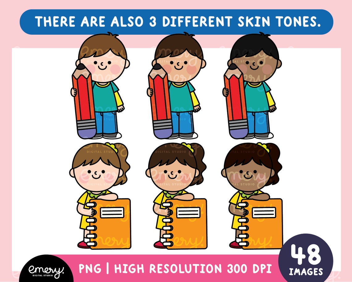 Back to School Kids Clipart, Kids With Stationery Clipart, Back to ...