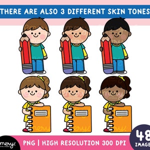 Back to School Kids Clipart, Kids With Stationery Clipart, Back to ...