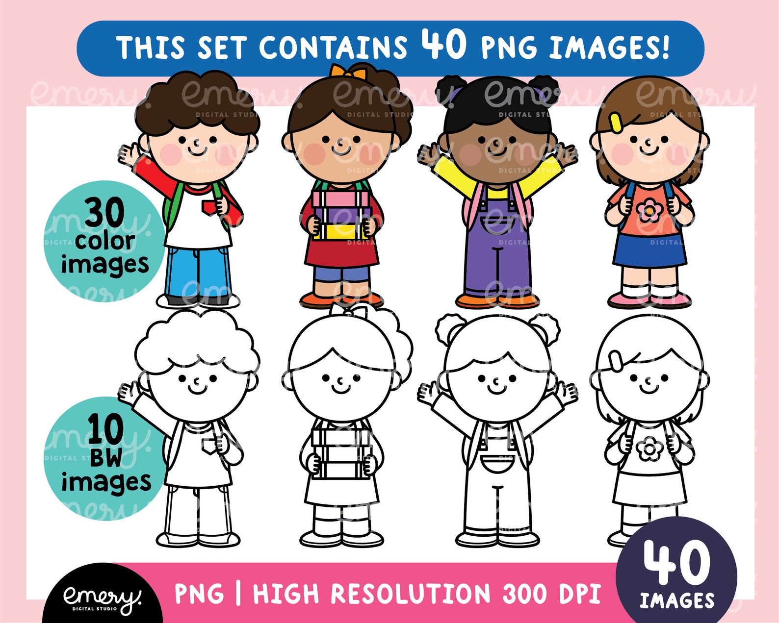 Back to School Kids Clip Art PNG Files, School Day Clipart, Student ...