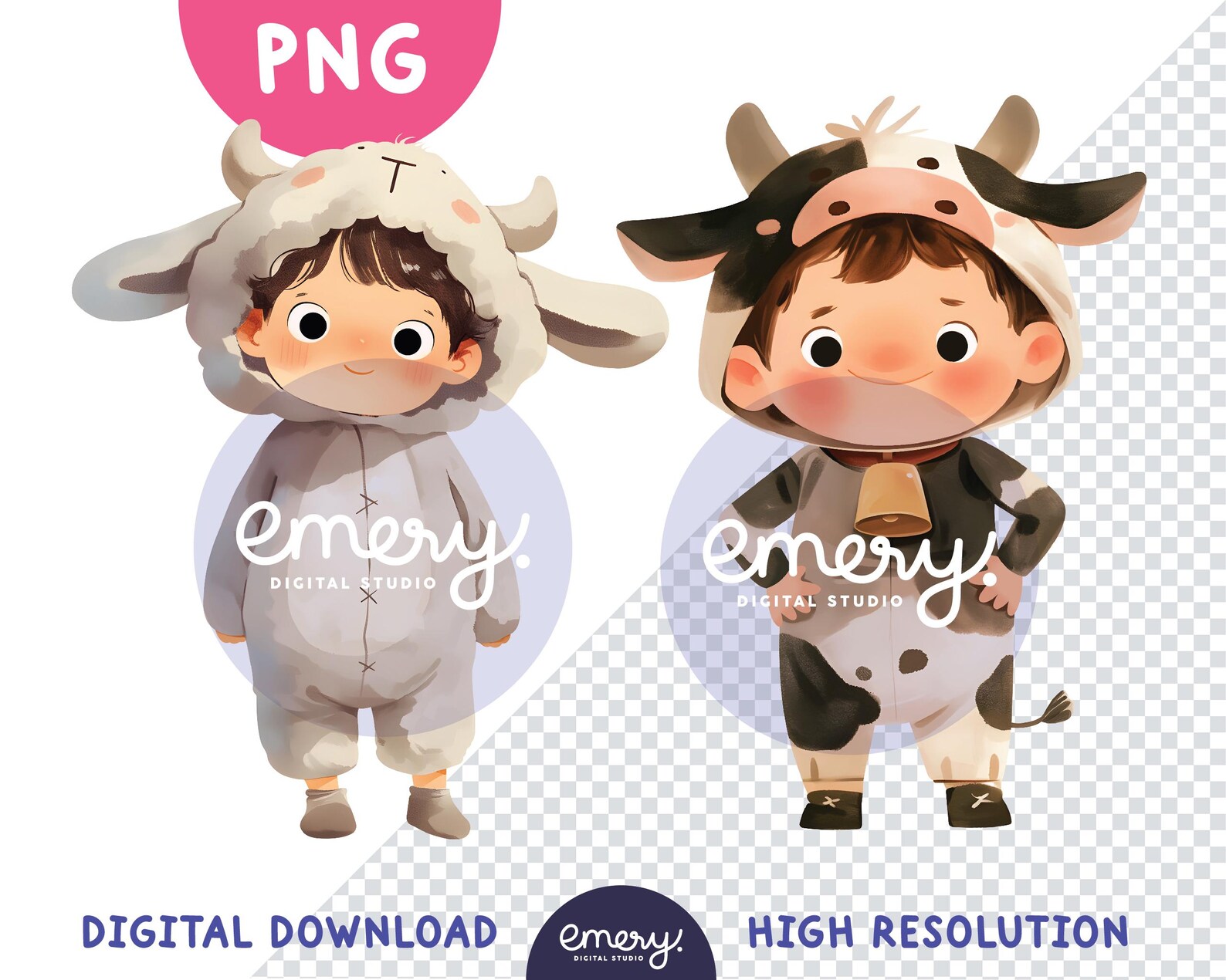 Farm Animals Clipart, Kids Wearing Animal Costumes Clipart, Kids Mascot ...