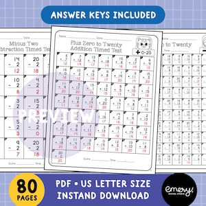 Addition & Subtraction Timed Test Worksheets, Math Facts, Math ...