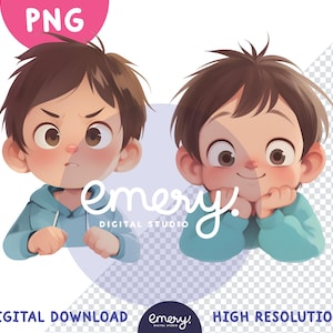 Cute Little Boy With Different Emotions, Watercolor PNG Clipart Set ...