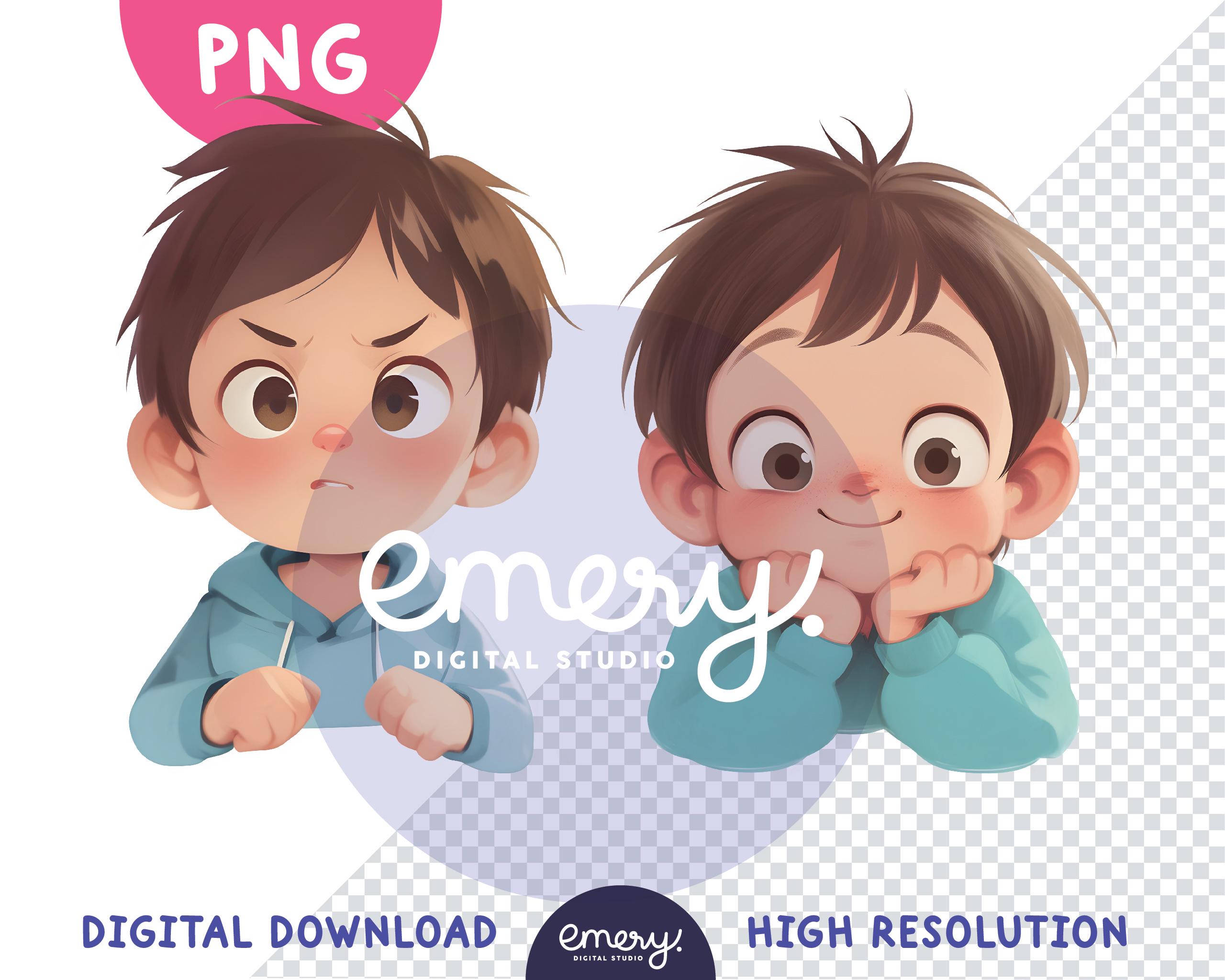 Cute Little Boy With Different Emotions, Watercolor PNG Clipart Set ...
