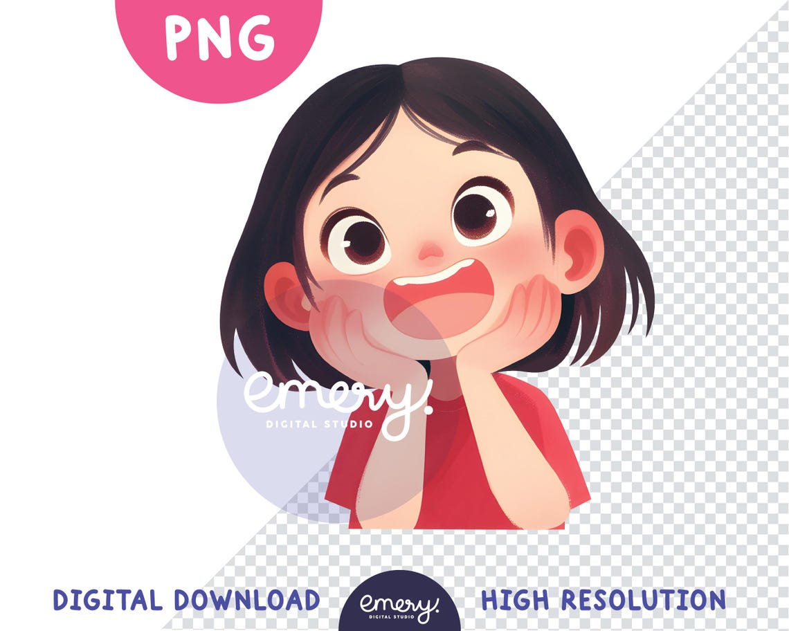 Cute Little Girl With Different Emotions, PNG Clip Art, Kids Emotion ...