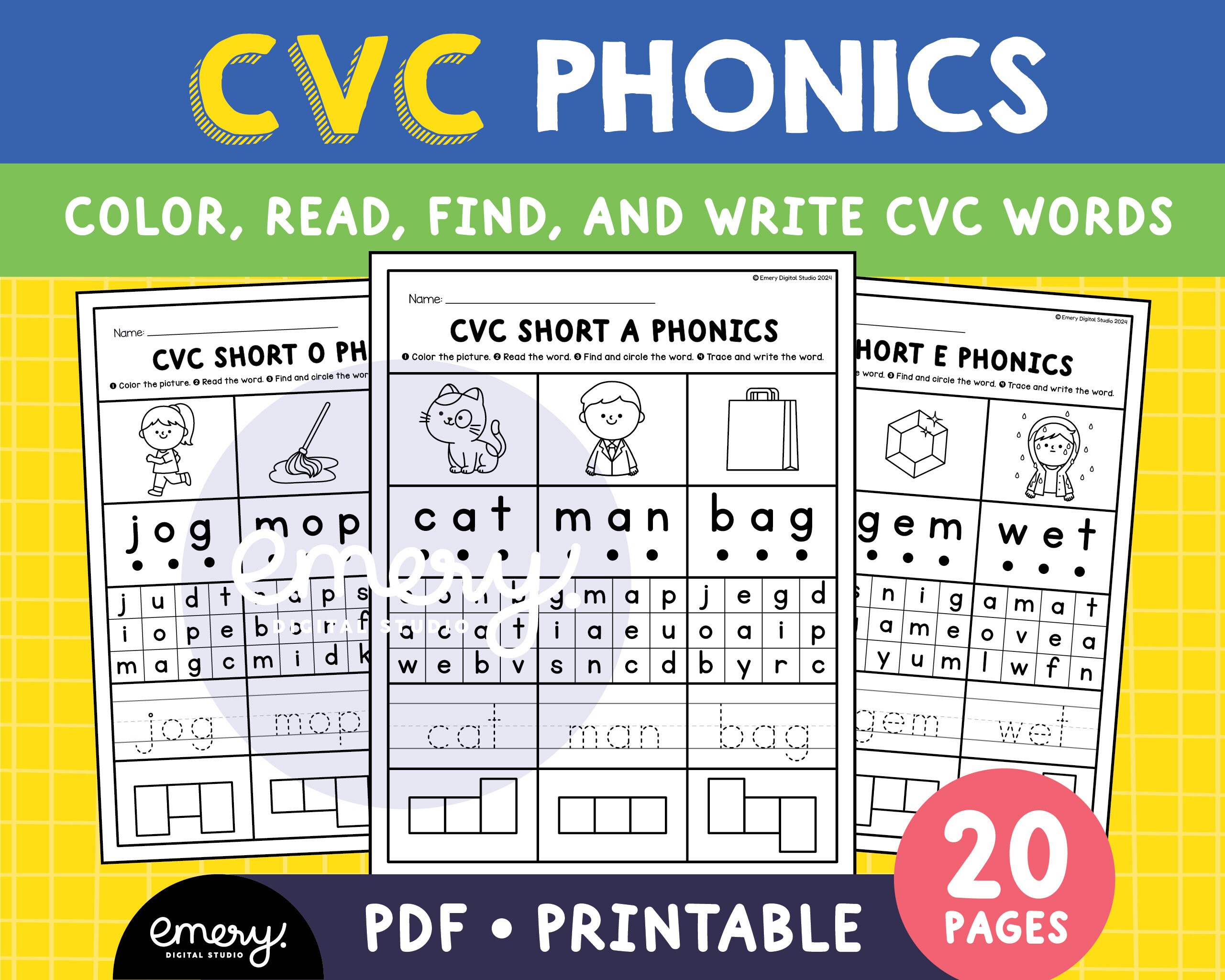 CVC Phonics Worksheets, CVC Words Activity for Kindergarten, Printable ...