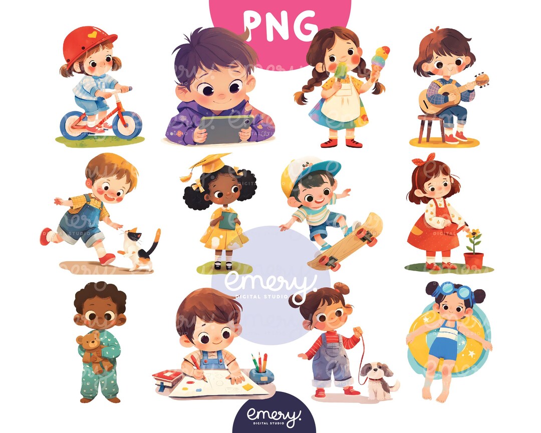 Cartoon Kids Clipart, School Activities PNG (12 Files) - Etsy